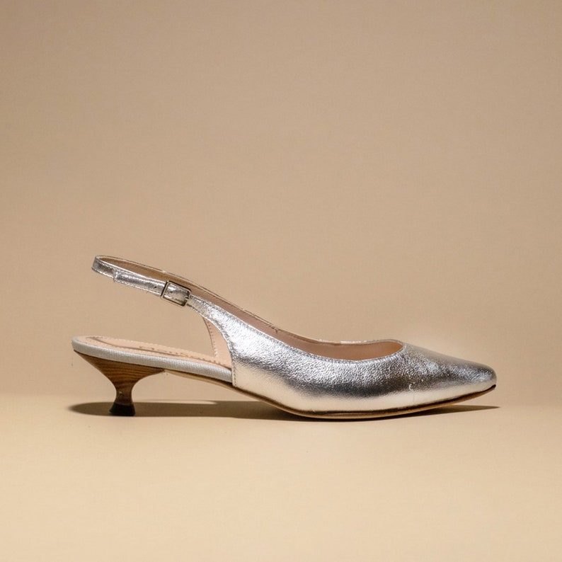 Silver Pointy Kitten Heel Pump, Silver Kitten Heel Slingback, Silver ...