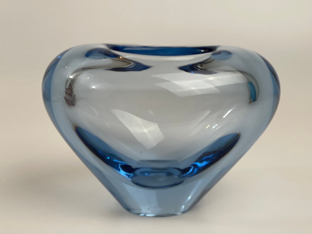 Big Heart Shaped Aqua Blue Vase by per Lutken (per Lütken) for the Danish Glassworks Holmegaard ...