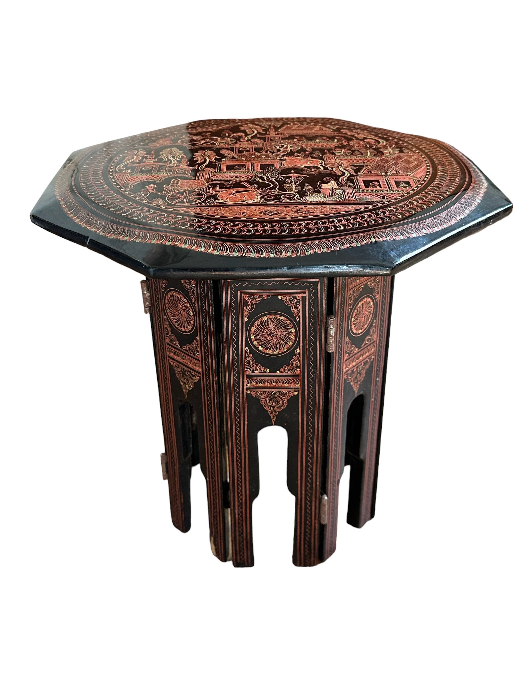 Small Octagonal Burmese Chai Table (myanmar). Lacquer Work. City Life ...