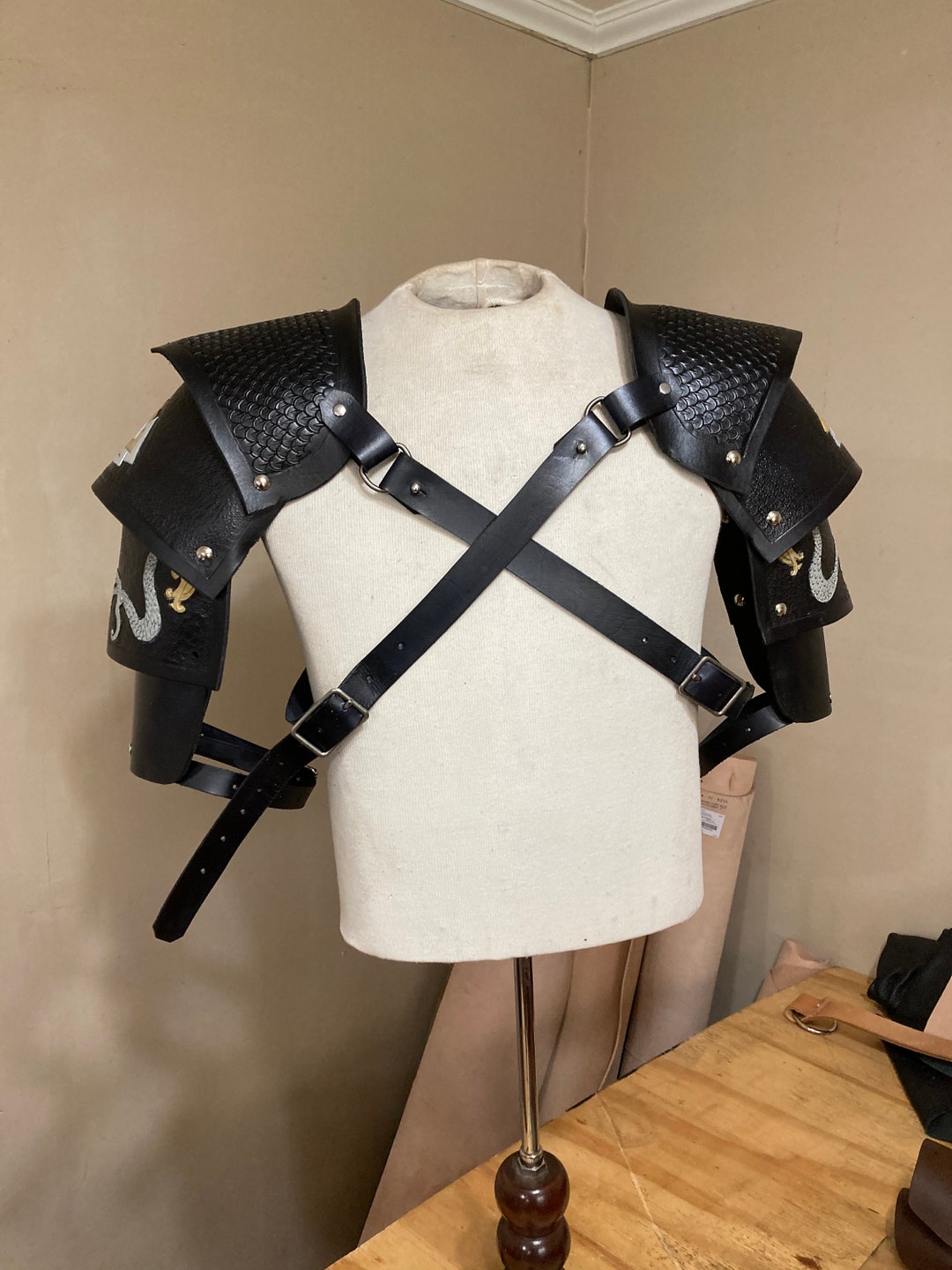 Black Pauldrons With Dragons - Etsy