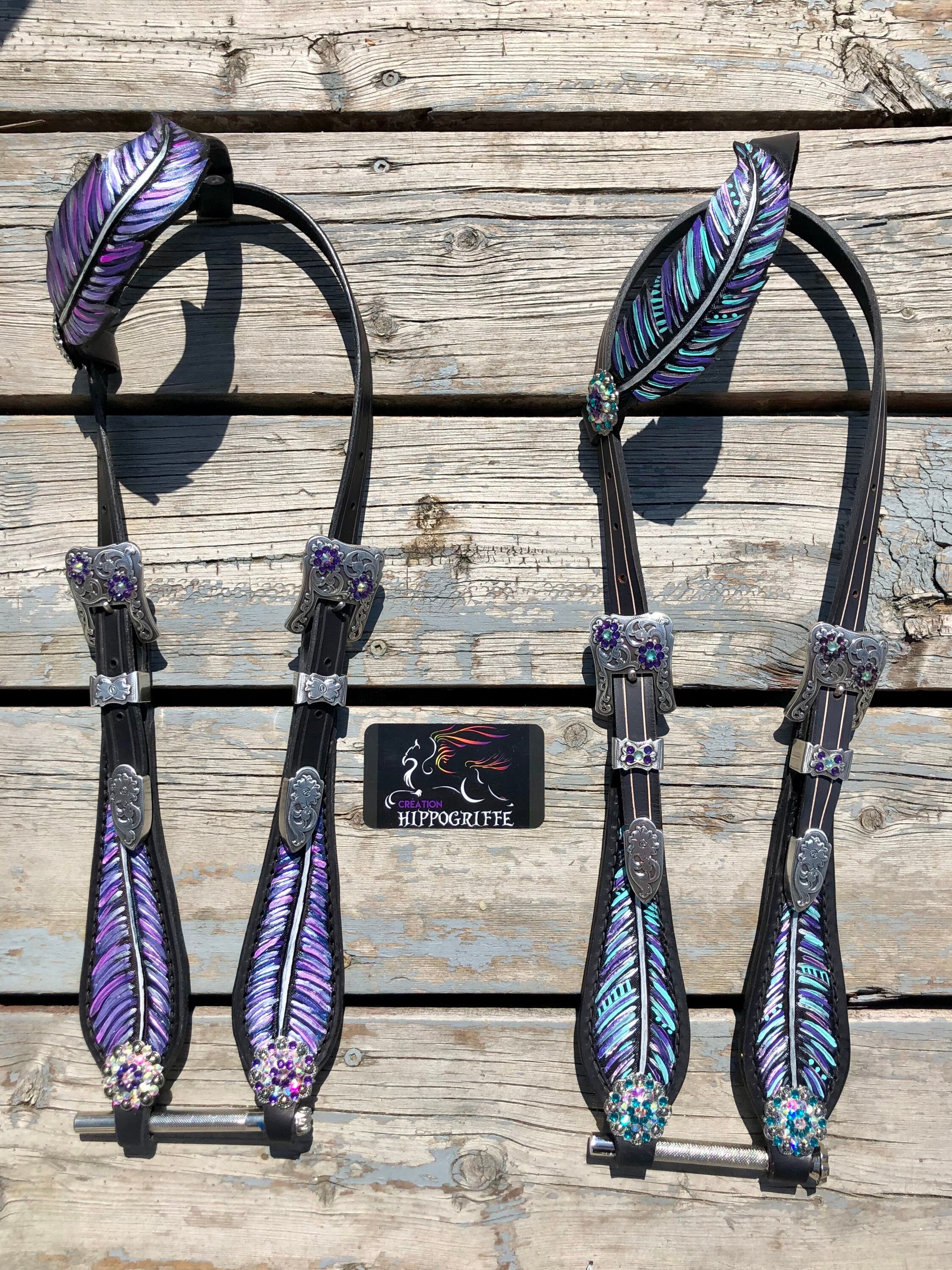 Bling Feathers bridle headstall horse tack leather - Etsy Canada