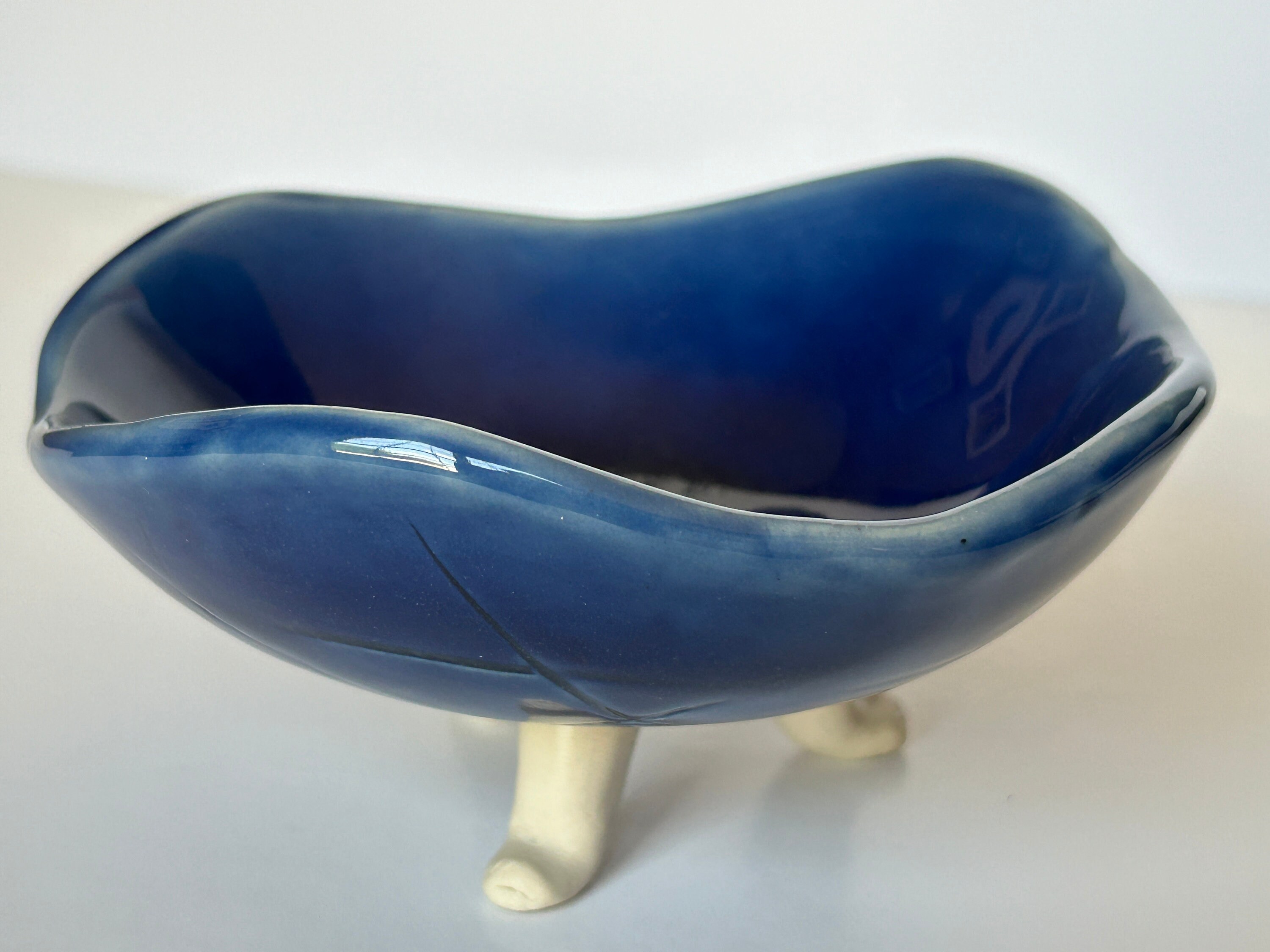 FREE SHIPPING footed Blue Dish Porcelain Ceramic Glossy Modern Stylish ...