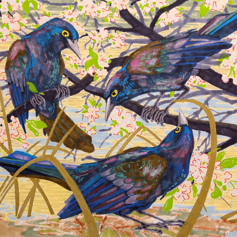 Grackle Painting - Etsy