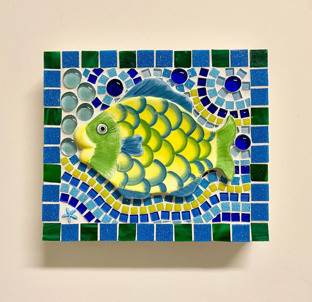 Colorful Fish Mosaic Wall Hanging: Coastal Ceramic & Glass Art - Etsy