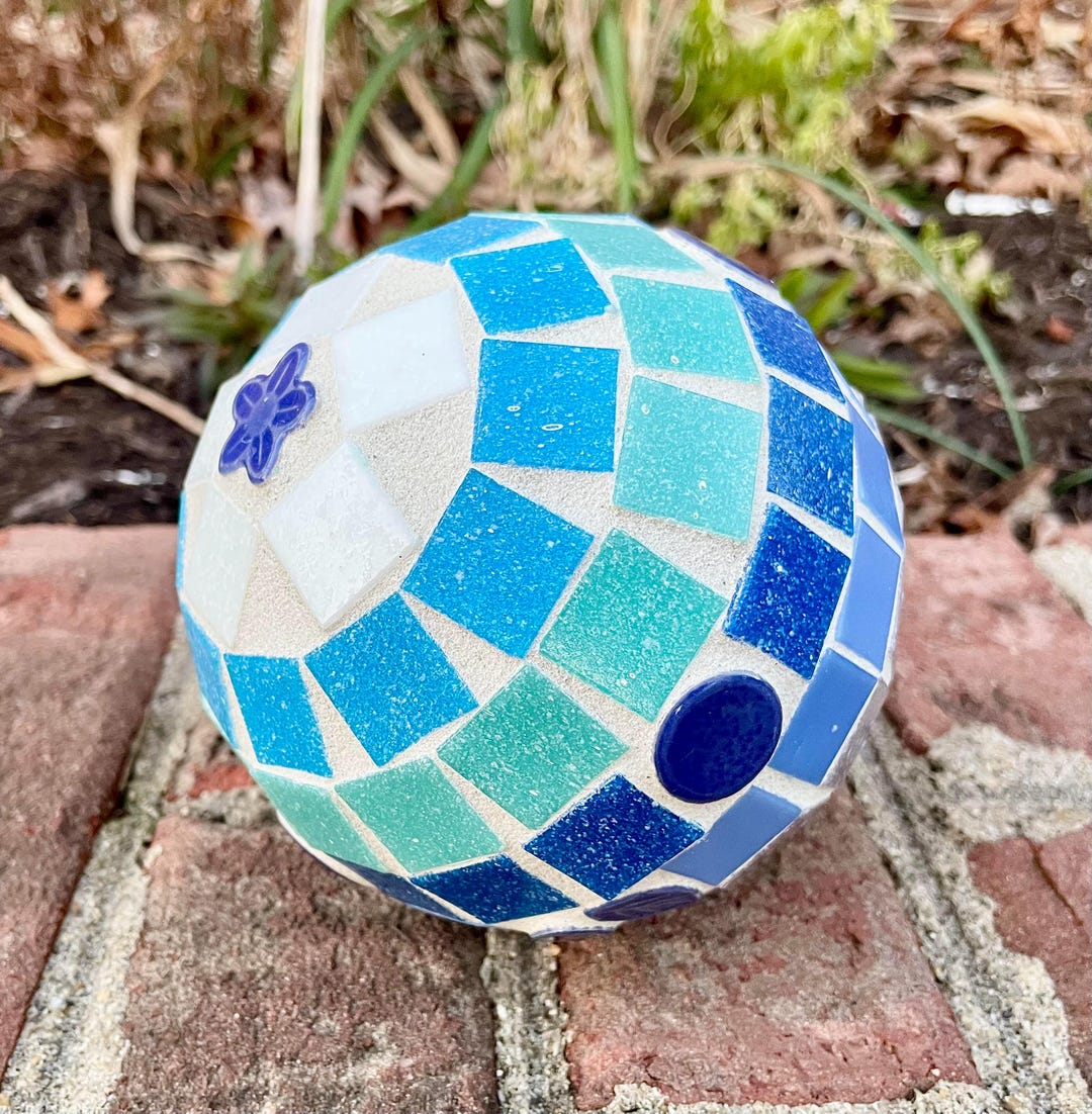 Mosaic Garden Gazing Ball: Glass & Ceramic Tile Orb With Flowers - Etsy