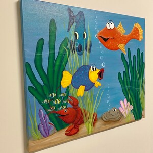 Fun Colorful Fish on the Ocean Floor, Canvas Painting, Swimming Fish ...