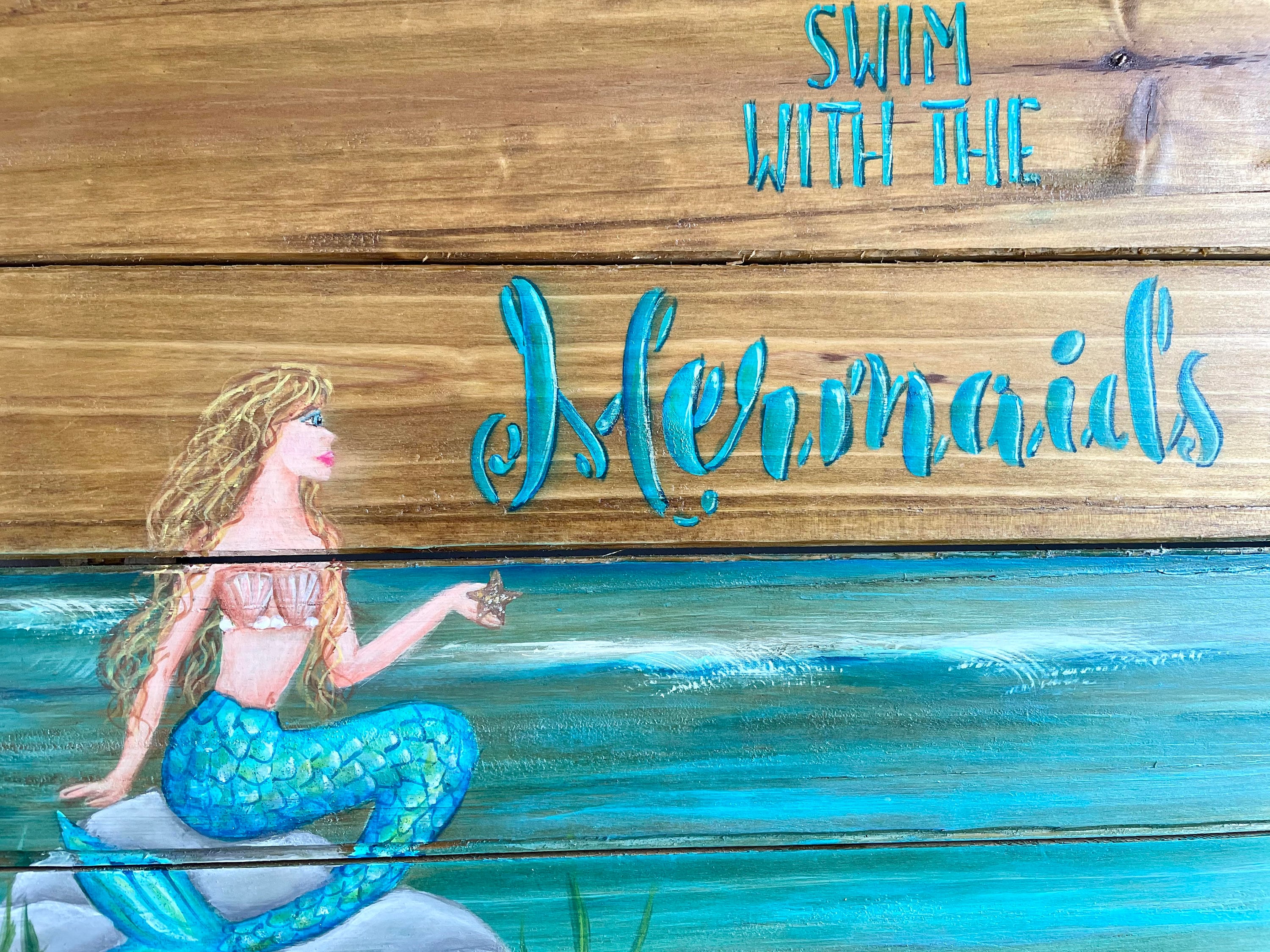 Mermaid Beach House Sign: Acrylic Painted Wood Wall Hanging - Etsy