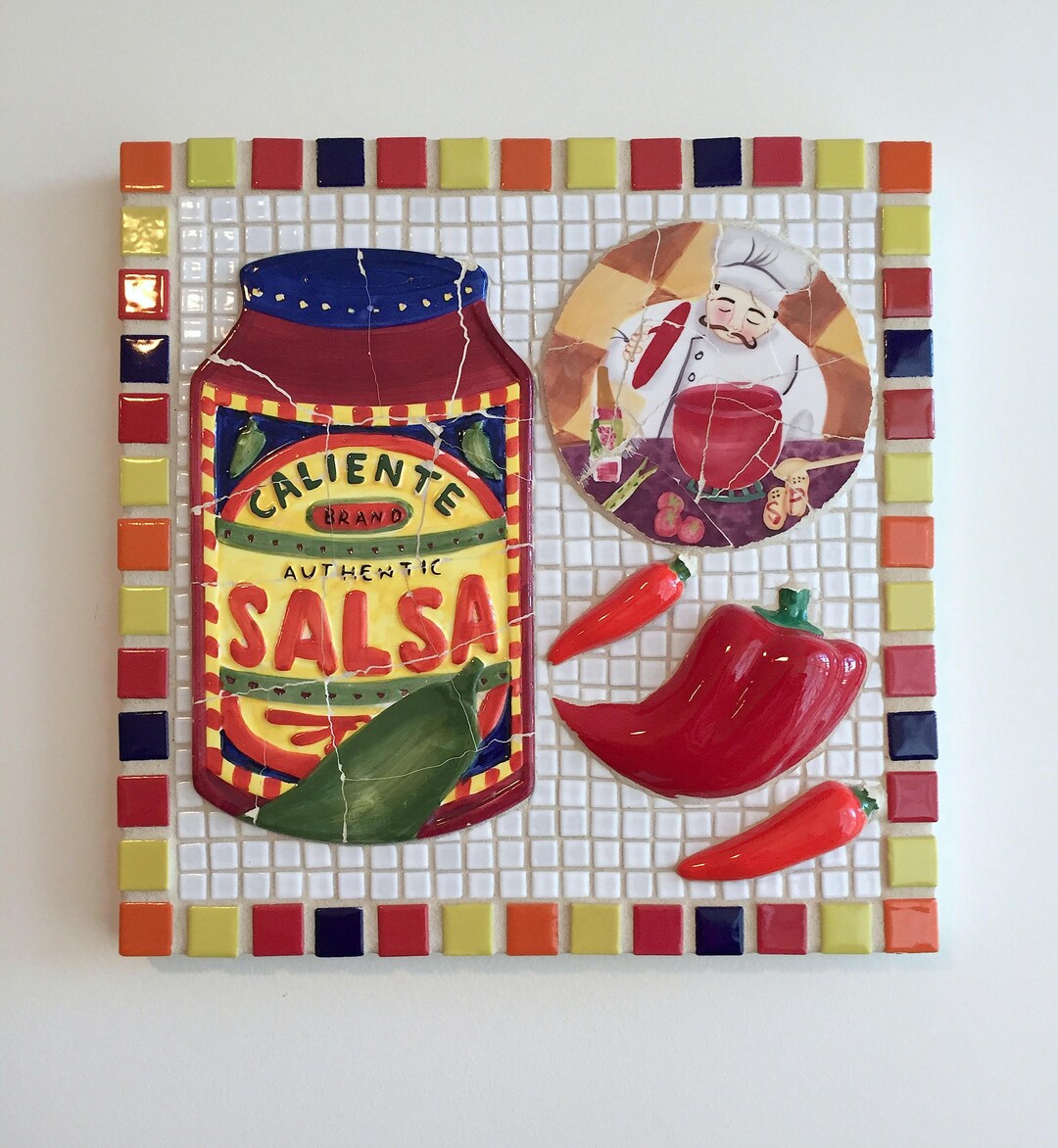 Spicy Salsa Mosaic Wall Art: Chef & Peppers Kitchen Decor - Etsy
