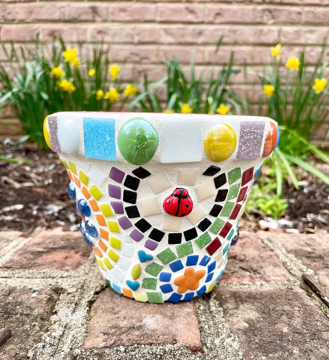 Fun Vibrant Mosaic Ladybug Flower Pot: Fun Terracotta Decor With ...