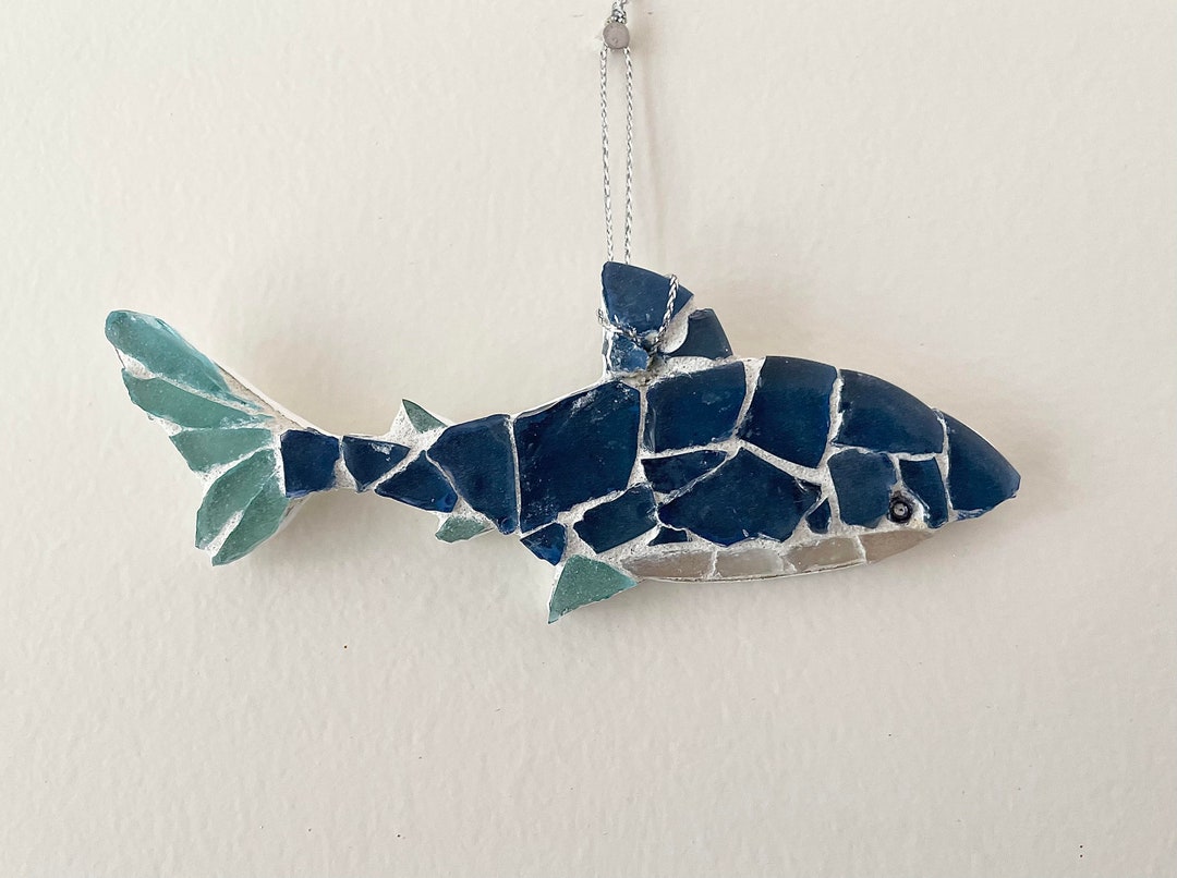 Fun Sea Glass Shark Mosaic Ornament Wall Hanging: Great Beach Décor for ...