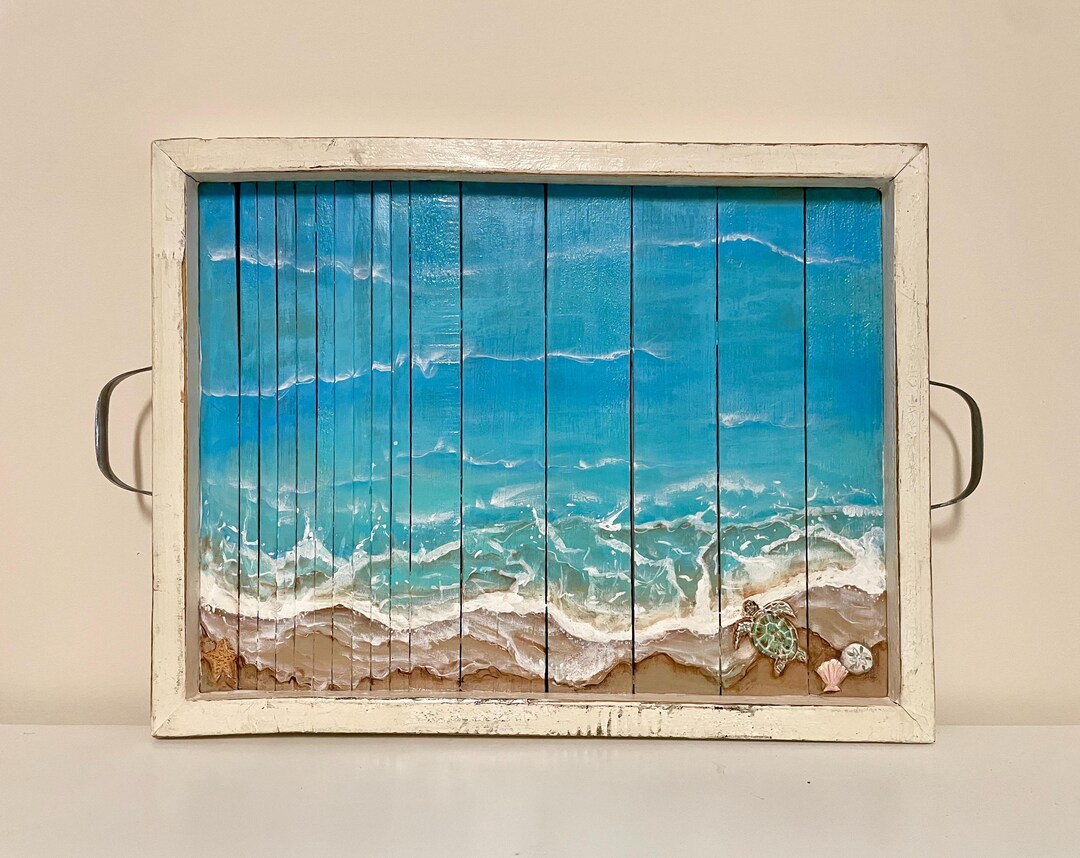 Upcycled Beach House Tray – Hand-painted Seascape, Metal Handles - Etsy