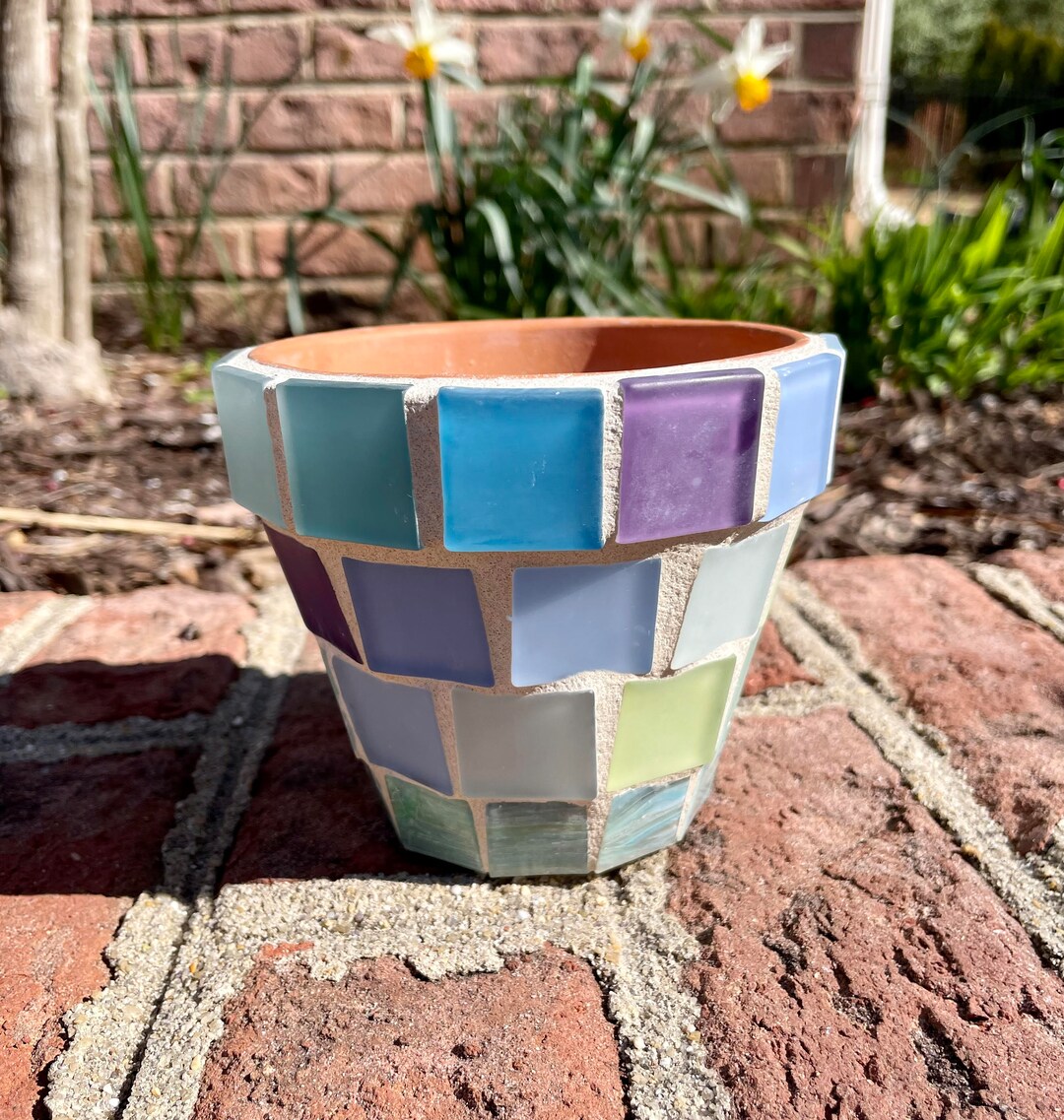 Colorful Frosted Glass Mosaic Flower Pot, Terracotta Pot, Frosted Glass ...