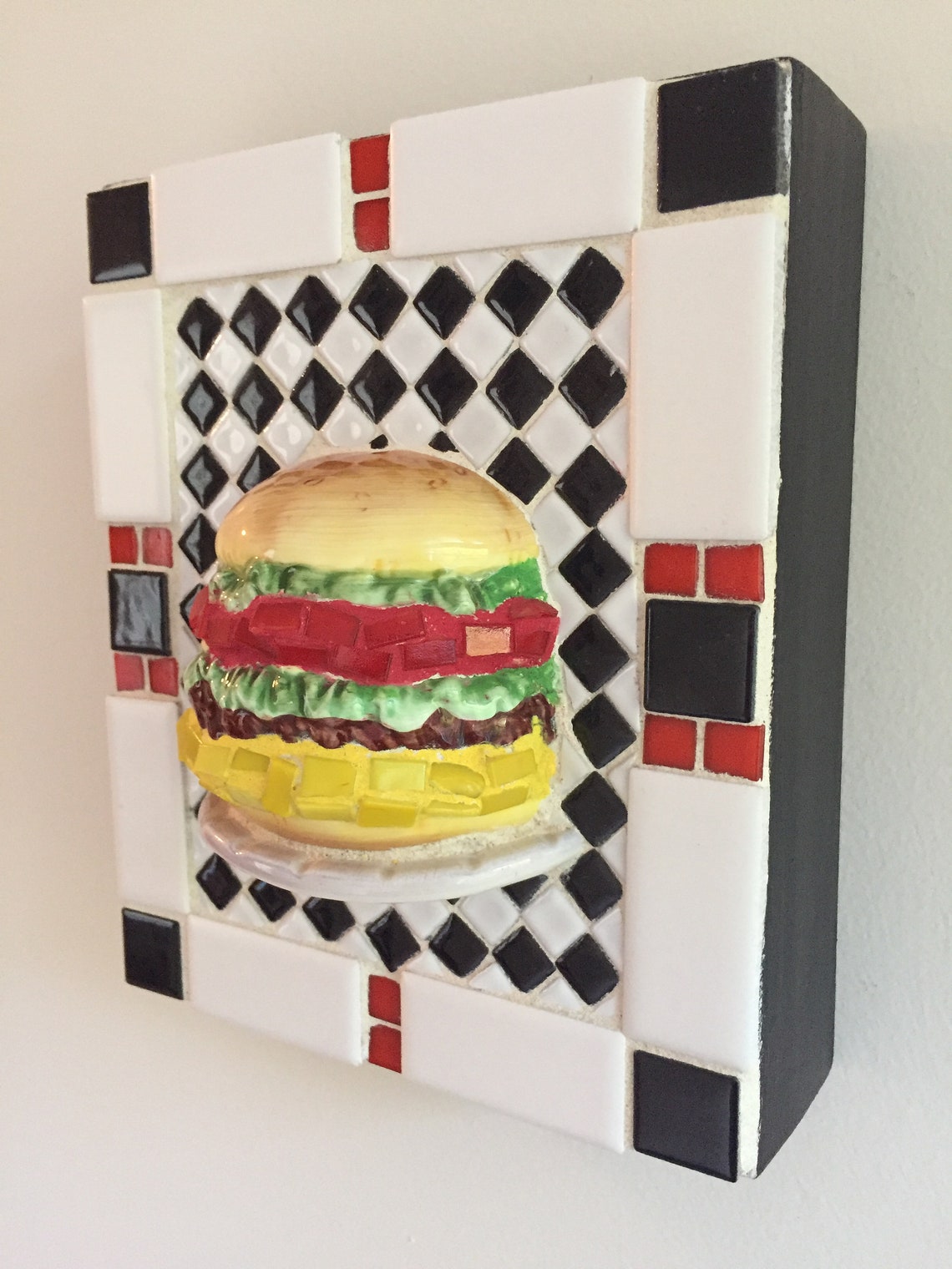 Yummy Handmade Hamburger Mosaic Wall Art made with ceramic | Etsy