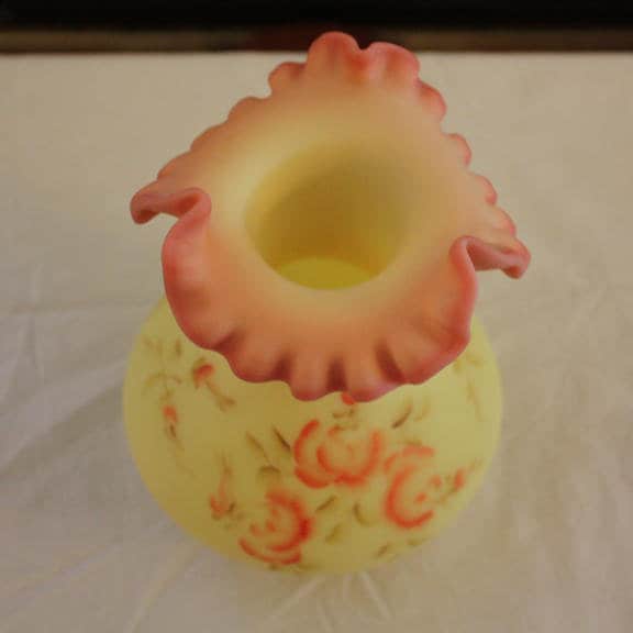 Vintage Fenton Roses on Burmese Vase 7252 RB, Hand Painted and Signed ...