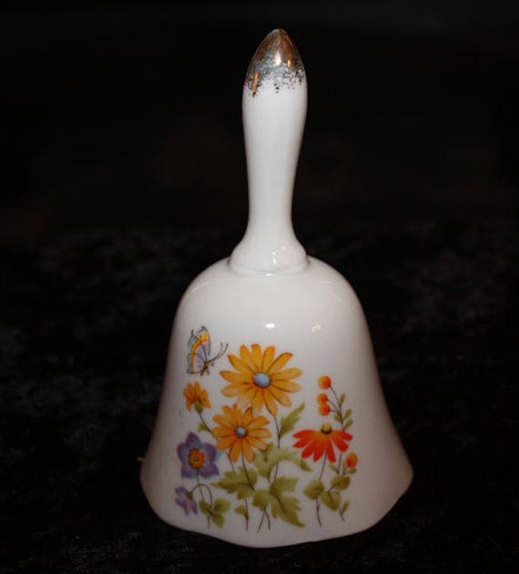 Vintage Floral White Porcelain Bell With Gold Tip | Etsy