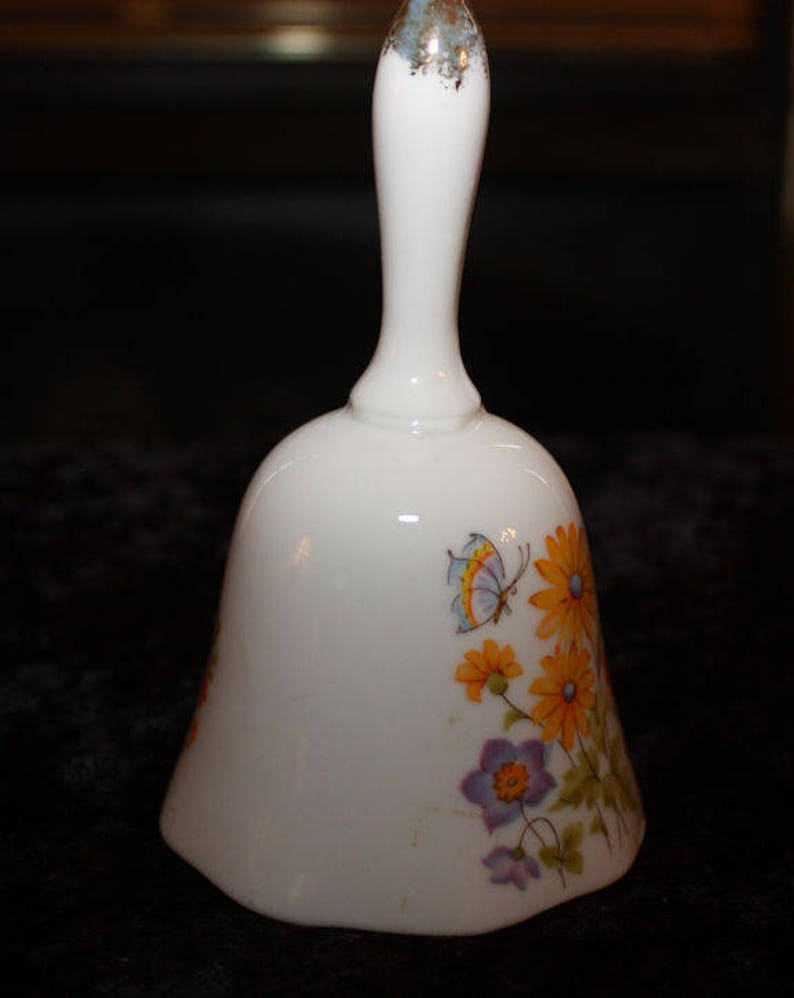 Vintage Floral White Porcelain Bell With Gold Tip - Etsy