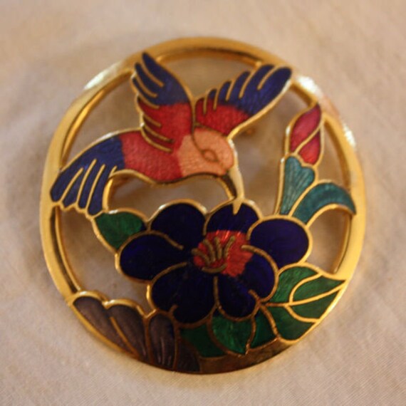 Vintage Cloisonné Hummingbird Floral Brooch/pin - Etsy