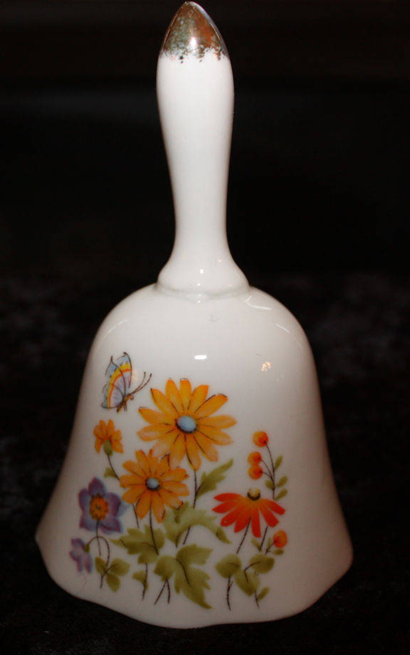 Vintage Floral White Porcelain Bell With Gold Tip - Etsy