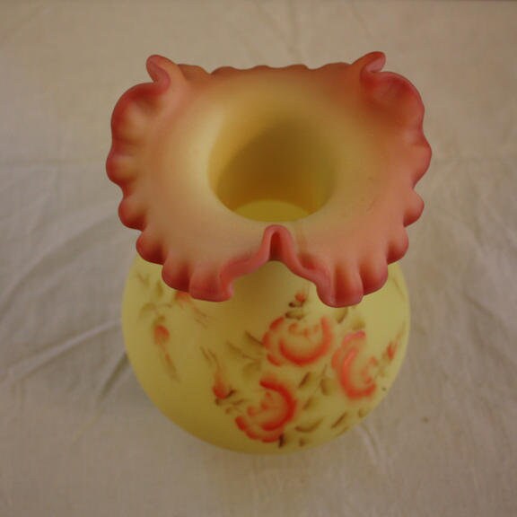Vintage Fenton Roses on Burmese Vase 7252 RB, Hand Painted and Signed ...