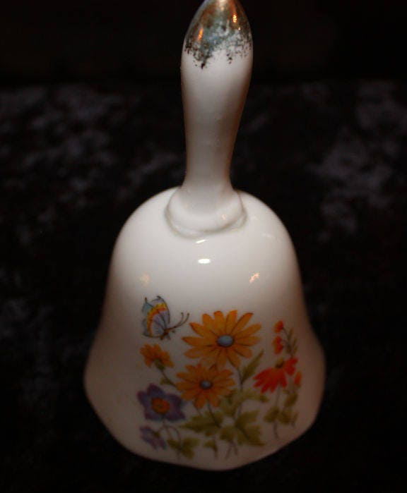Vintage Floral White Porcelain Bell With Gold Tip - Etsy