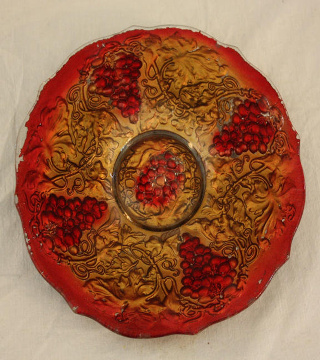 Vintage Goofus Glass Grape Patterned Red and Gold Plate - Etsy