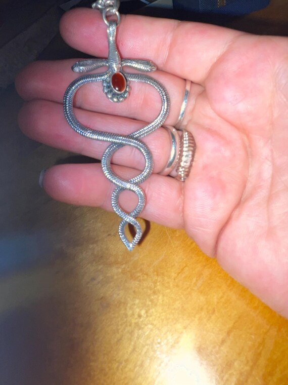 three SERPENTS with GARNET on Sterling 1800’s Asclepi… - Gem