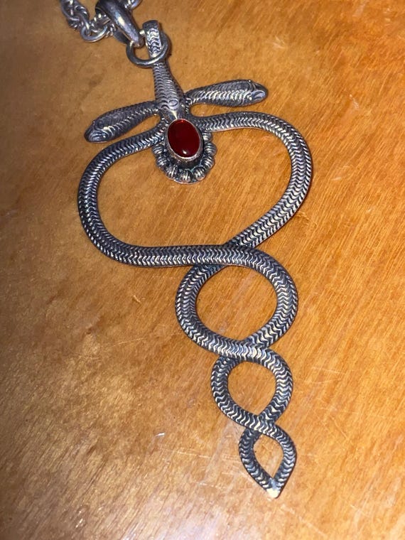 three SERPENTS with GARNET on Sterling 1800’s Asclepi… - Gem