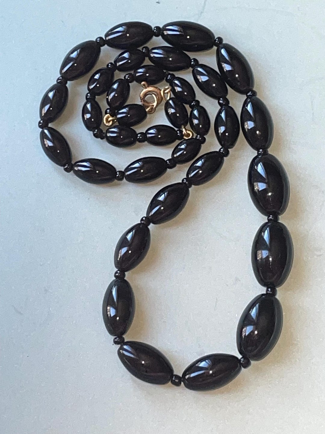 Vintage Carved Jet Bead Necklace, Smooth Black Antique Beads - Etsy