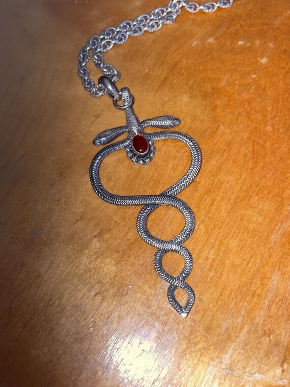 three SERPENTS with GARNET on Sterling 1800’s Asclepi… - Gem