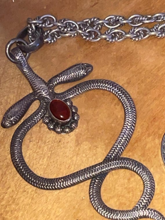three SERPENTS with GARNET on Sterling 1800’s Asclepi… - Gem