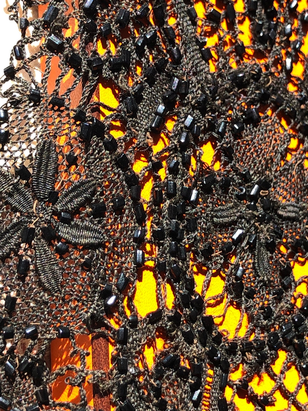 Victorian Fine Black Lace Panels MOURNING Lace Complete Handmade Beaded ...