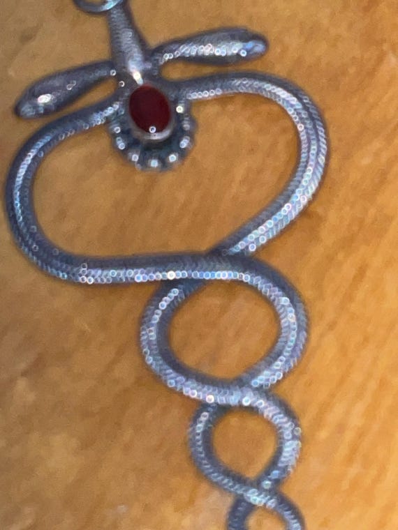 three SERPENTS with GARNET on Sterling 1800’s Asclepi… - Gem