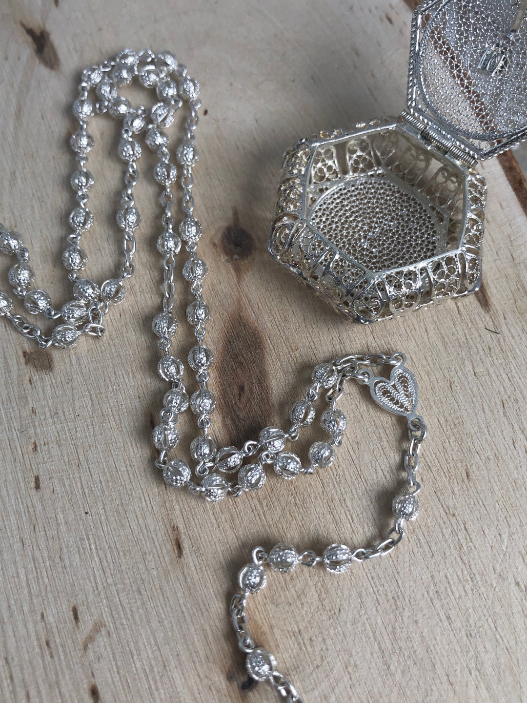 800 Silver Vintage Antique Rome Italian Filigreed Rosary With Matching ...