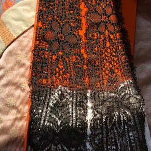 Victorian Fine Black Lace Panels MOURNING Lace Complete Handmade Beaded ...