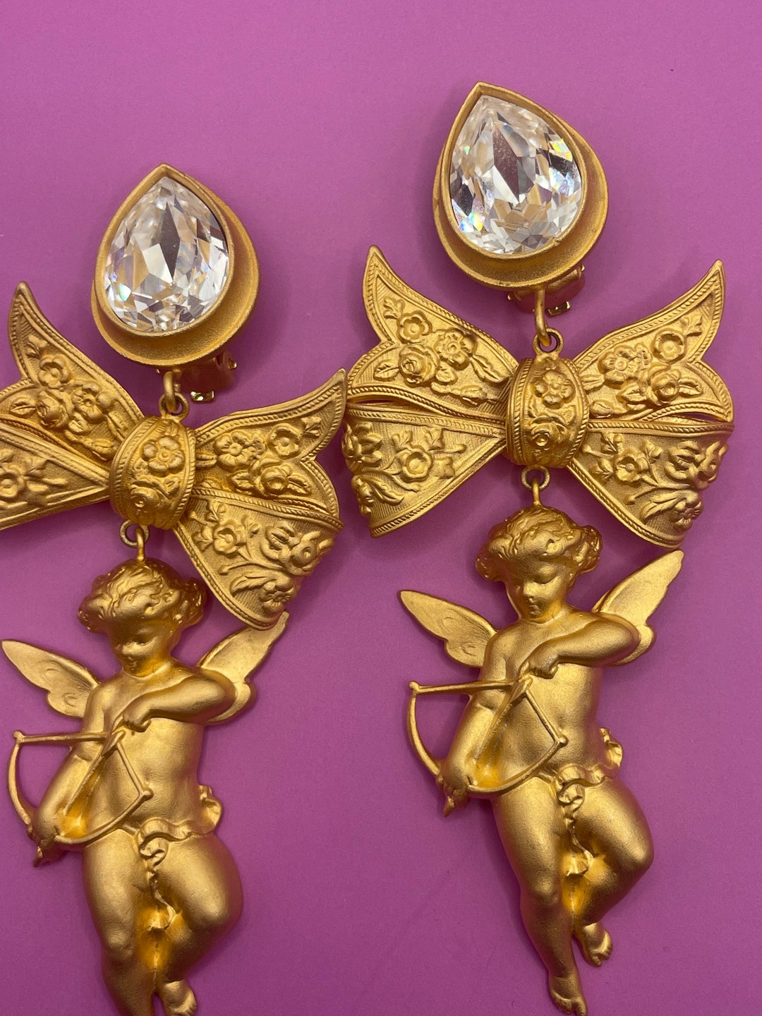 Golden Angel Cherubim Seraphim Angels With Bow and Arrow Earrings in ...