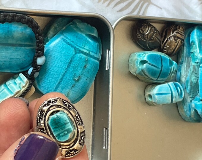 Set LOT of Egyptian Scarab Beads Faience Beads Including Xxl Beetles ...