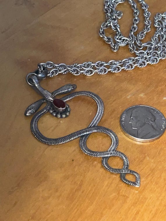 three SERPENTS with GARNET on Sterling 1800’s Asclepi… - Gem