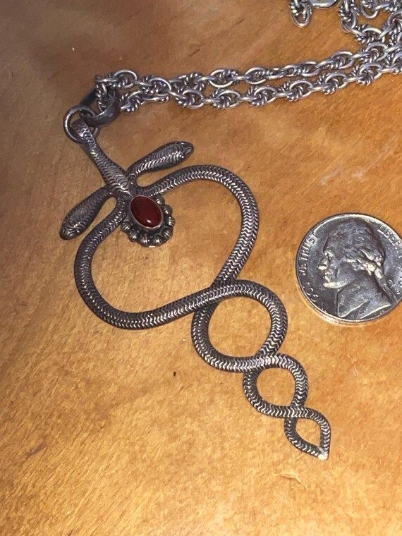 three SERPENTS with GARNET on Sterling 1800’s Asclepi… - Gem