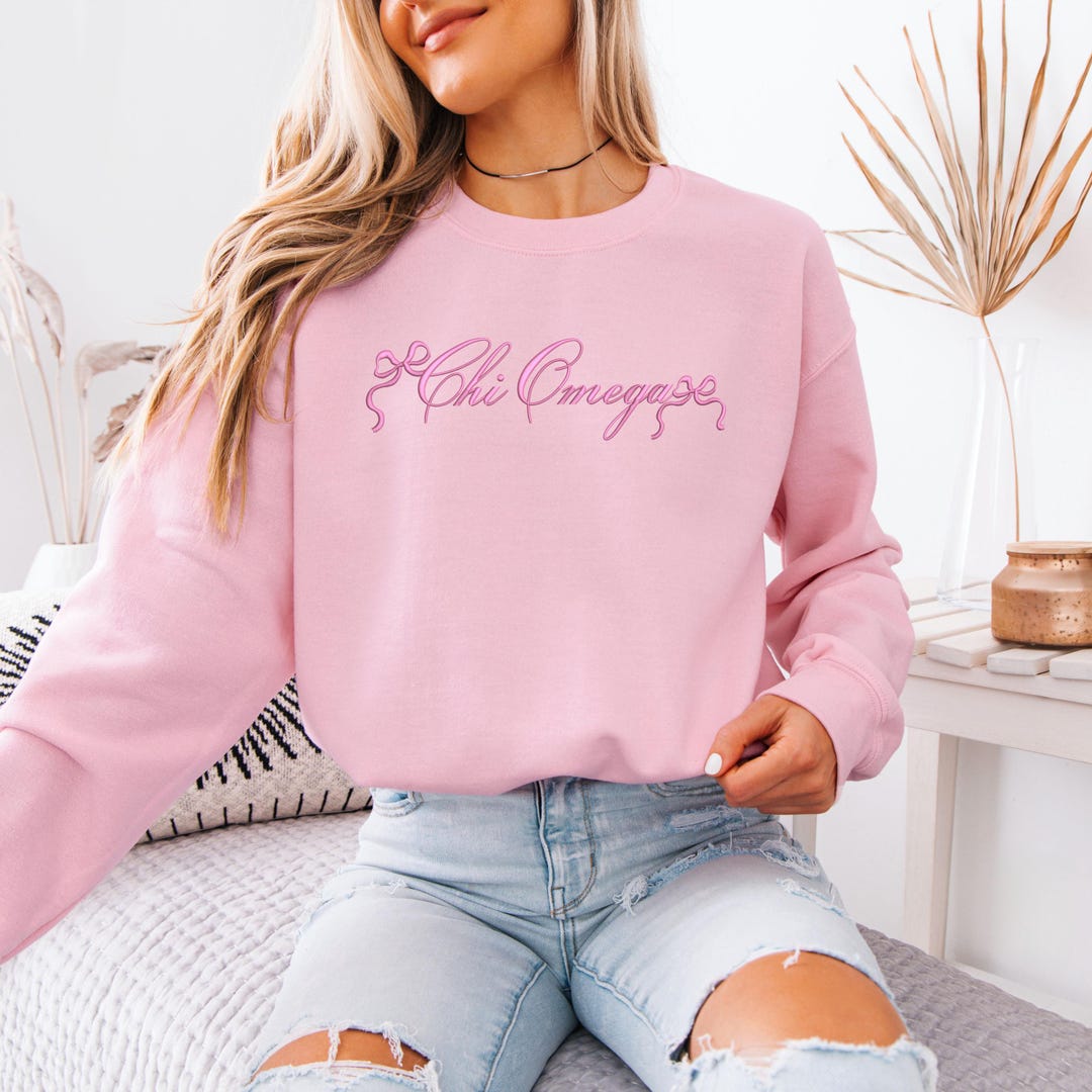 Chi Omega Sorority Embroidered Bow Crewneck Sweatshirt, CHI O Spirit ...