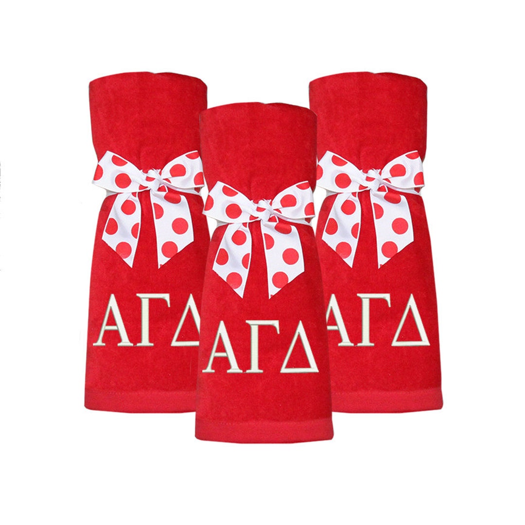 Alpha Gamma Delta, Beach Towel With Polka Dot Bow, AGD Sorority Letters ...