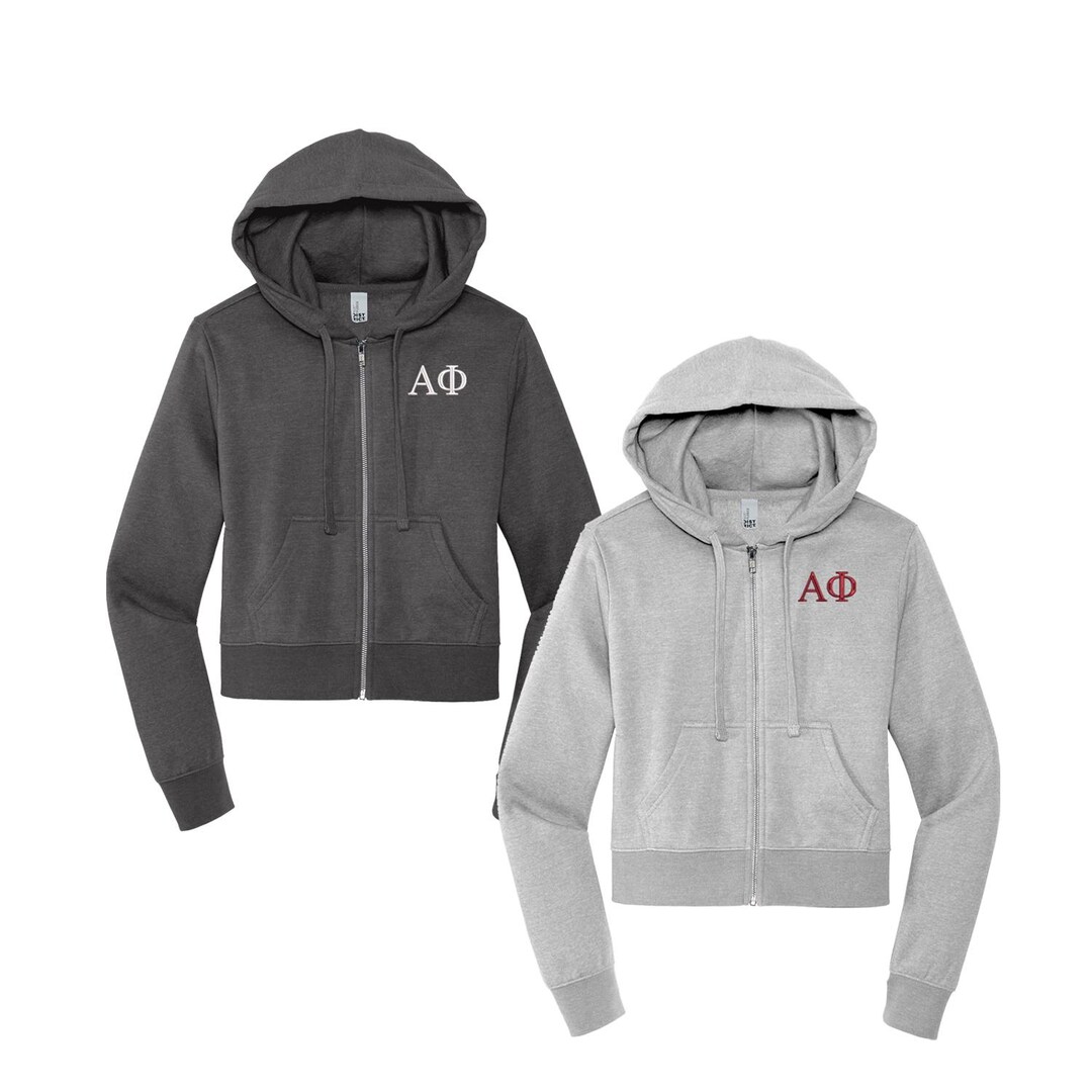 Alpha Phi Embroidered Full Zip Crop Hoodie, Alpha Phi Cropped Length ...