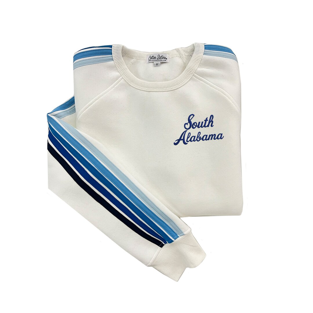 University of South Alabama Striped Crewneck Sweatshirt, Embroidered ...