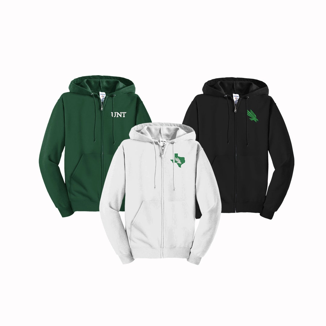 University of North Texas Hoodie, Zip up Hooded Sweatshirt Embroidered ...