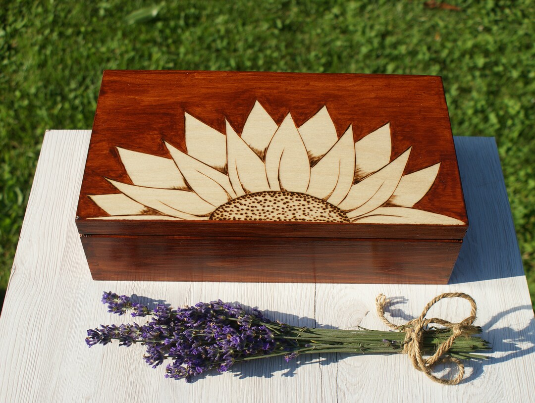 Memory Box Keepsake Box Wooden Tea Box Sunflower Box With 8 - Etsy