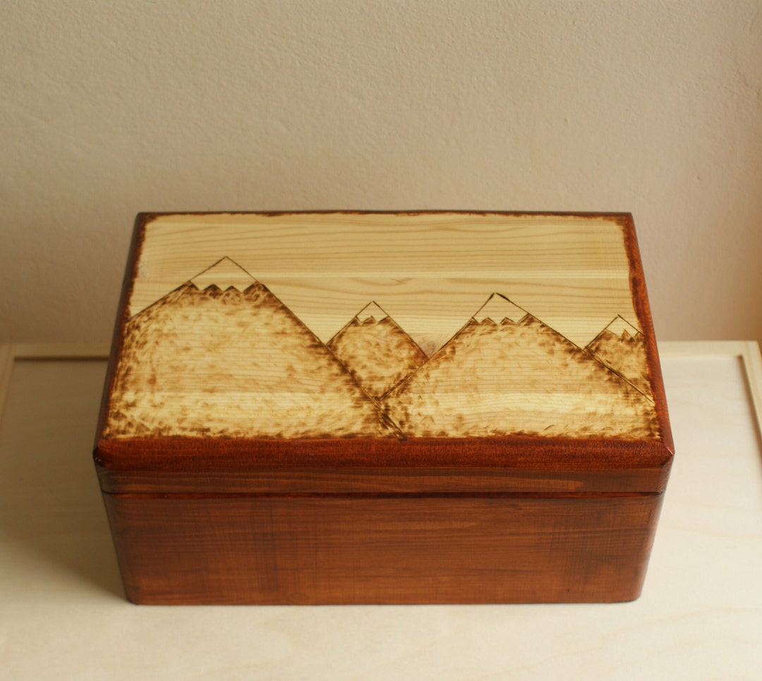 Pyrography Wooden Keepsake Box, Memory Box, Wooden Box, Mountain Box ...
