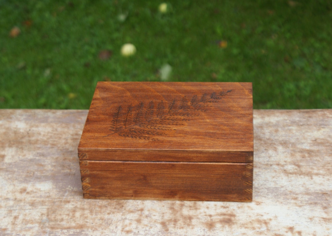 Tea Box Wooden Tea Box Rustic Tea Box Jewelty Box Fern Box - Etsy
