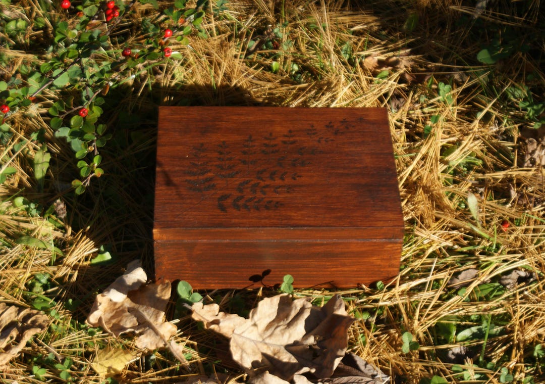 Wooden Rustic Tea Box, Rustic Jewelry Box, Fern Box, Leaf Box ...