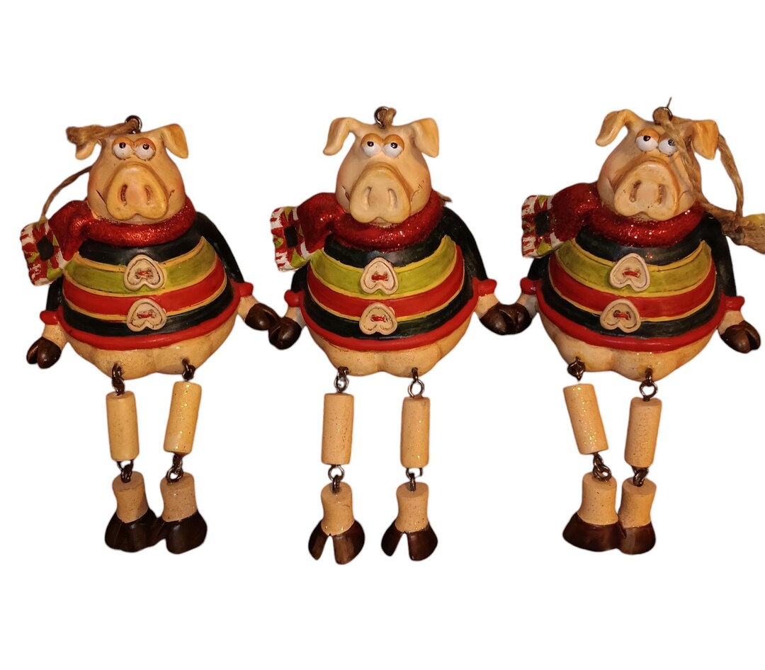 3 Adorable Resin PIG With Moving Legs Christmas Ornament 4.7" Tall - Etsy