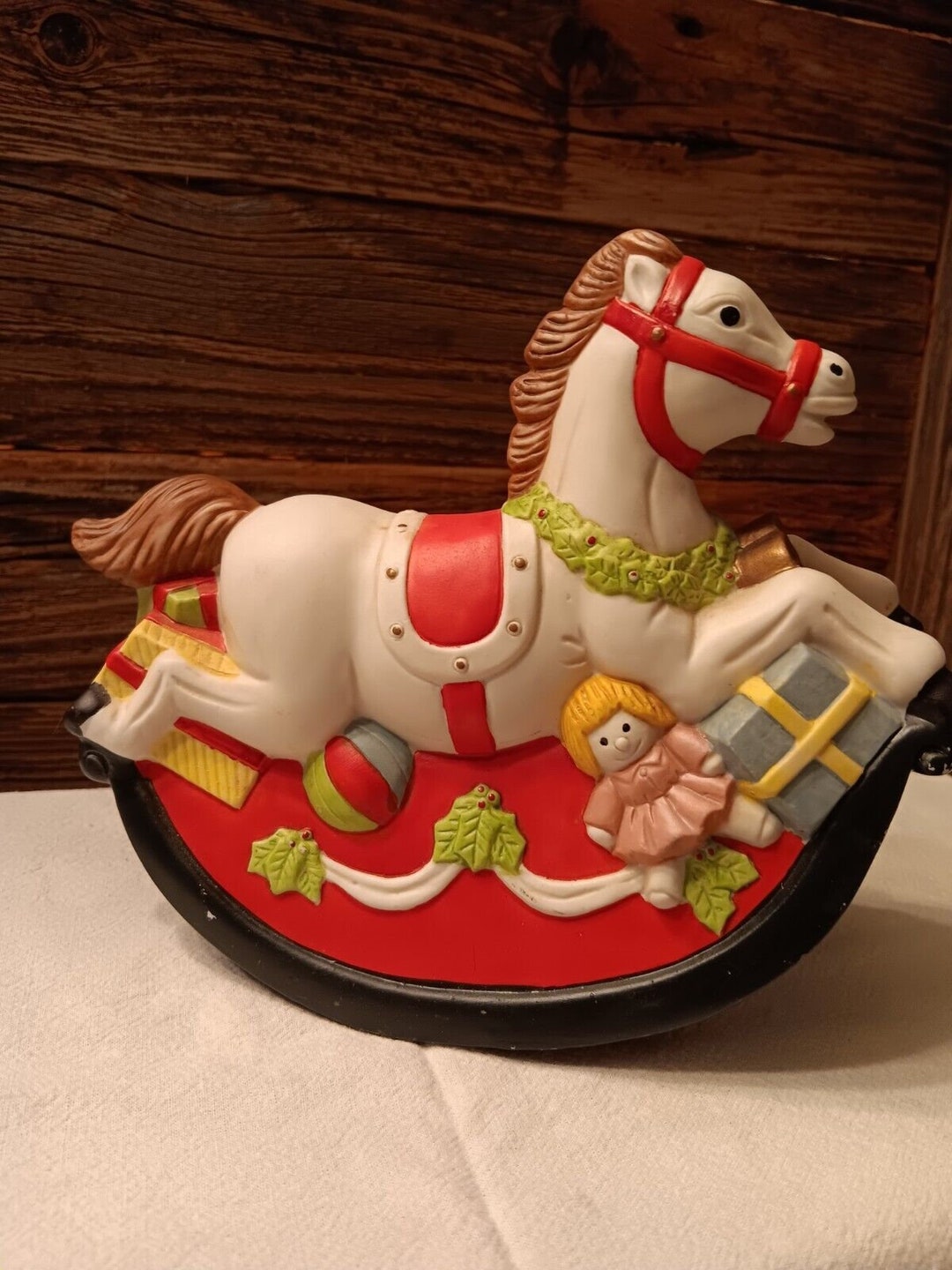 Vintage Rocking Horse Musical Toyland Bisque Porcelain Figure 8 ...