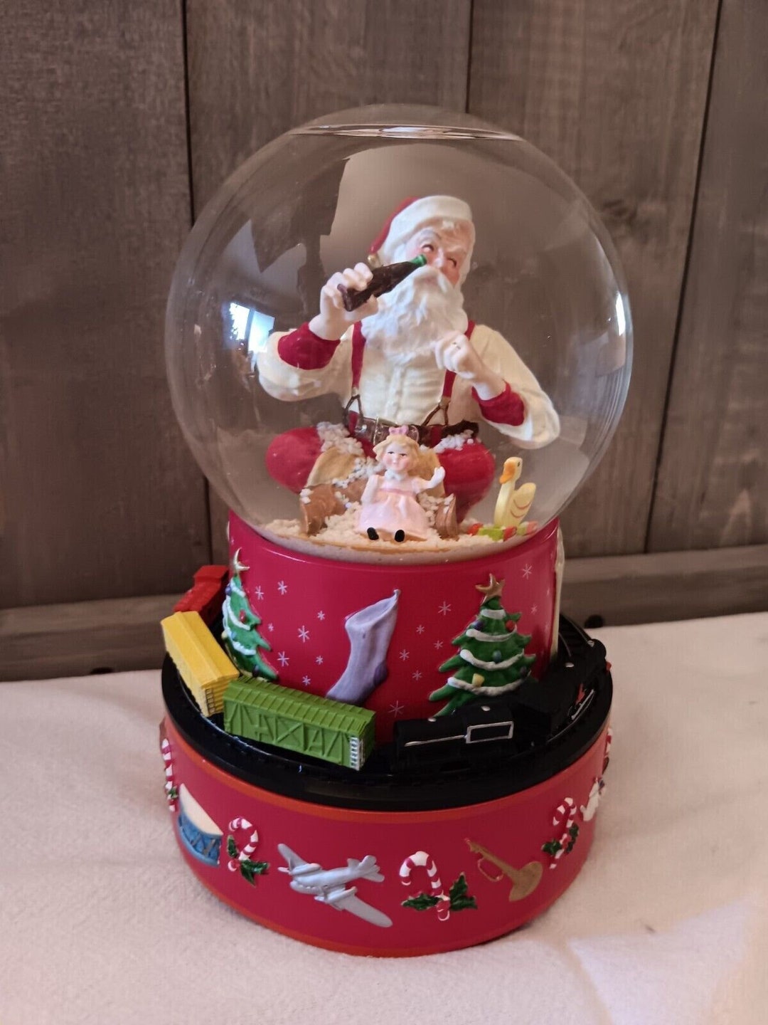 Hallmark 2001 Coca Cola Santa Musical Snow Globe Moving Train - Etsy